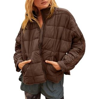 Generic Veste matelass&eacute;e l&eacute;g&egrave;re pour femme avec fermeture &eacute;clair et poches - Manteau dhiver court et d&eacute;contract&eacute;, marron, XL