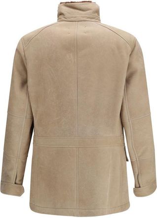 Brunello Cucinelli Waxed Shearling Jacket - Beige