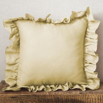 Insun 2er Set Kissenbezug Leinen Kissenh&uuml;lle Dekokissen Sofakissen Couchkissen Zierkissenbezug mit R&uuml;sche Senfgelb 45 x 45 cm