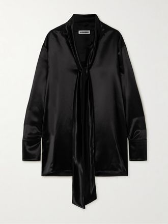 Jil Sander Blouse En Satin À Col Noué - Noir