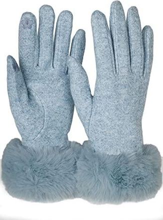 styleBREAKER Ladies Touchscreen Gloves Unicoloured with Faux Fur Trim, Warm Finger Gloves, Winter 09010038 (Gants pour &eacute;cran tactile unicolores avec garniture en f