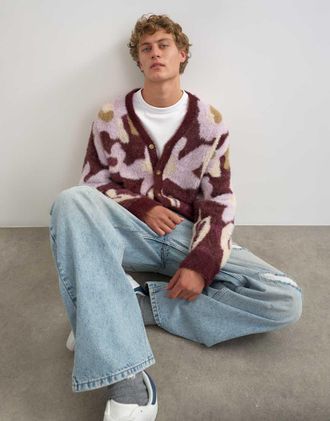 Topman gilet duveteux &agrave; fleurs coupe d&eacute;contract&eacute;e bordeaux-Rouge