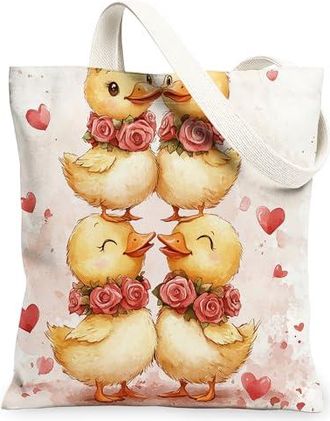 Generic Sac fourre-tout en toile de canard pour faire du shopping 33 x 38,1 cm, sac &agrave; bandouli&egrave;re amusant et r&eacute;utilisable pour femme, peinture danimaux, d&eacute;cor