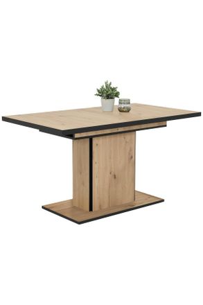 CARRYHOME Esstisch, Schwarz, Eiche Artisan, Holzwerkstoff, rechteckig, Säule, Bodenplatte, 80x76x120-160 cm, ausziehbar, Variantenauswahl