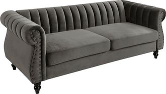 Vente-Unique Chesterfield-Sofa - 3-Sitzer - Samt - Grau - Trumbo
