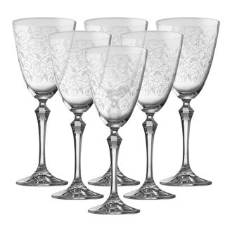 Bohemia Design Rotweingl&auml;ser Kristall, Weinglas, Model Leaves clear, Gravur, 350 ml, 6er Set