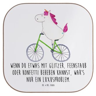 Mr. & Mrs. Panda Untersetzer f&uuml;r Gl&auml;ser Einhorn Radfahrer - Geschenk, Rad, Tischuntersetzer, Unicorn, Coaster, gl&auml;seruntersetzer, Bike, Einh&ouml;rner, Tasse