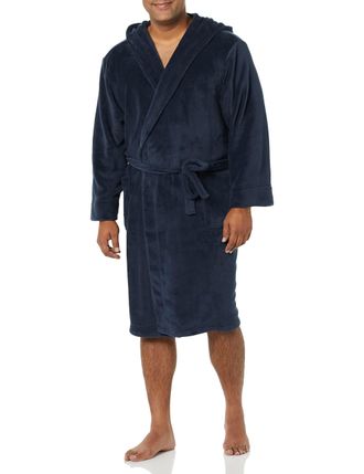 Amazon Essentials Herren Mittellanger Bademantel Plüsch, Marineblau, XL-XXL
