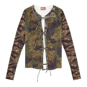 Diesel Femme, Tops, Multicolore, Taille: 36 FR Haut brod&eacute; camouflage avec volants