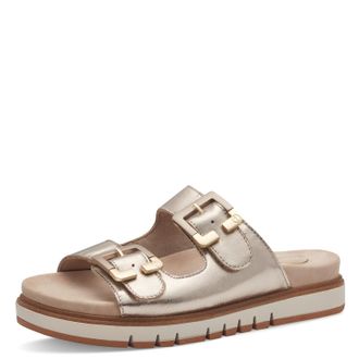 Tamaris Comfort Damen Pantoletten aus Leder mit Schnallen, Gold (Lt Gold), 37 EU