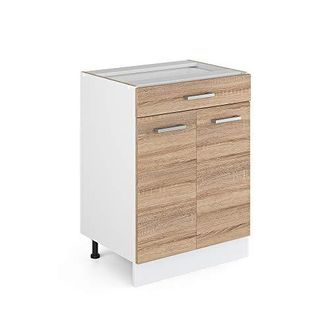 Vicco Meuble Bas Universel R-Line, Sonoma/Blanc, 60 cm avec tiroirs, sans Plan de Travail