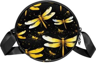Generic Sac &agrave; bandouli&egrave;re rond pour femme, motif libellules avec fermeture &eacute;clair, bretelles r&eacute;glables, style d&eacute;contract&eacute;, pour femmes et filles