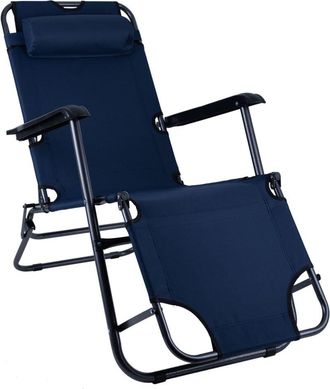 ETC Shop Klappstuhl Gartenstuhl mit Kopfkissen Strandstuhl Sonnenliege Hochlehner Campingstuhl Liegestuhl klappbar, Metall Textil blau schwarz, max. 100kg, L 1