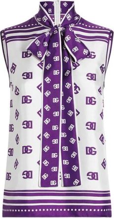 Dolce & Gabbana Femme, Blouses et Chemises, Violet, Taille: 36 FR Logo Silk Twill Top