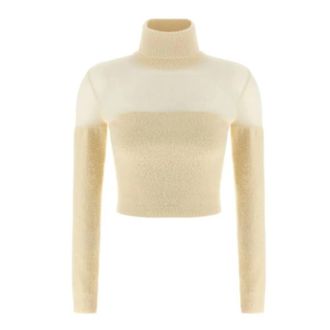 Elisabetta Franchi Pullover mit Stehkragen und geb&uuml;rstetem Einsatz - - Knitwear - Damen - Beige - S