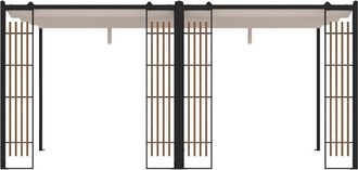 Vente-Unique Pergola autoportante modulable en acier avec toit r&eacute;tractable et treillis - 10,6 m&sup2; - noir - MAZARA