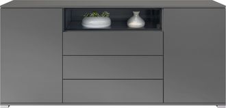 Vladon Skadu V4 Sideboard, Kommode mit 2 Türen, 3 Schubladen und 1 offenem Fach, Anthrazit matt/Schwarz Hochglanz (166,5 x 75,5 x 35 cm)