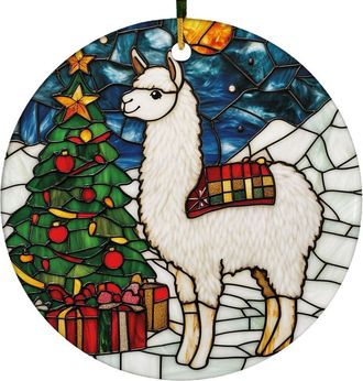 Generic Runde Weihnachtsbaum Dekoration Alpaka-Baumschmuck Xmas Keramik Keramik Weihnachtsbaumschmuck Trendig Weihnachtsbaum-Anh&auml;nger F&uuml;r Auto Autoinnenr&auml;ume 