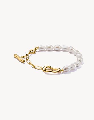 Thomas Sabo Natural Beauty - Bracelet en plaqu&eacute; or avec perles - Or jaune et blanc