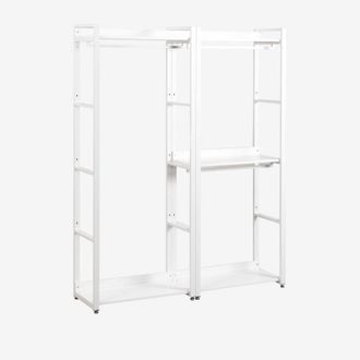 Sklum Offener modularer Schrank aus 2 Teilen mit Kleiderstange aus Stahl und Holz Ariaster Weiss
