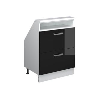 Vicco Küchenschrank für Dachschrägen R-Line, Schwarz Hochglanz, 60 cm mit 2 Schubladen