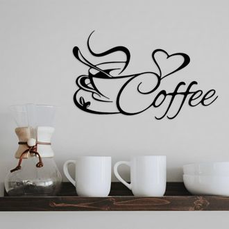 Generic Schwarze Metall-Kaffeetasse mit Herzmotiv, Wanddekoration aus Metall f&uuml;r Caf&eacute;, Bar und K&uuml;che, Moderne Skulptur mit Kaffeetasse mit Herzmotiv f&uuml;r Wohnz