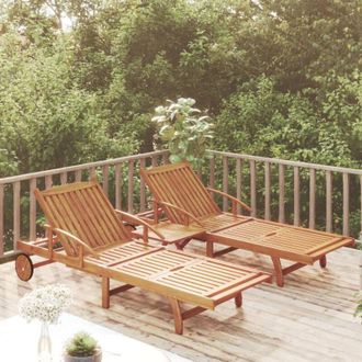 vidaXL Vidaxl - Lot de 2 chaises longues pliables en bois dacacia massif - Dimensions 200x68x30/62/77/85 cm - Table 40x40x40 cm - Roues pour transport