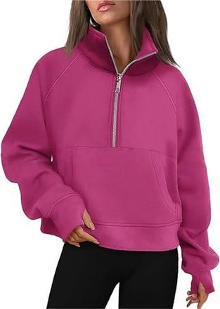 Generic Pull dhiver ample en polaire à col montant pour femme avec demi-fermeture éclair, fuchsia, XL