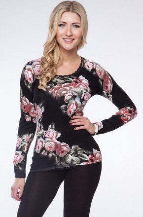 Passioni Strickpullover mit einem diagonalen Rosenmuster