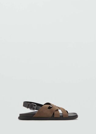 Mango Sandales cuir su&egrave;de lani&egrave;res crois&eacute;es marron moyen - Homme - 41 - MANGO MAN