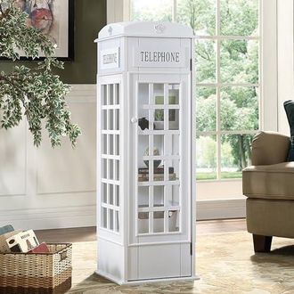 Generic Bibliothèque téléphonique en bois vintage à 5 niveaux avec porte en acrylique pour salon, bibliothèque, salon, cafés (blanc cassé)