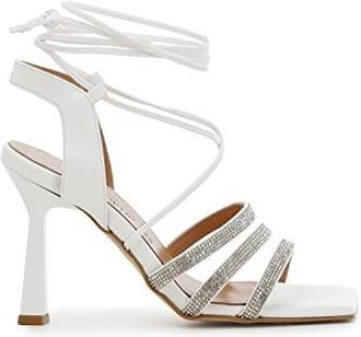 Cafènoir Sandales desclave à bout carré et microstrass, Blanc, 39 EU