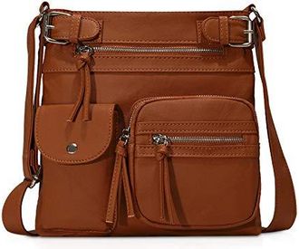 Nicole & Doris Sac &agrave; Main Femmes Sac avec Plusieurs Poches Sac Bandouli&egrave;re Sac Port&eacute; &eacute;paule Sac en Cuir Souple Sac Messager &eacute;tudiant Sac Besace Marron