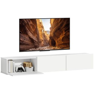 HOMCOM H&auml;nge-TV-Schrank, TV-St&auml;nder bis 82 mit 3 sanft schlie&szlig;enden Faltt&uuml;ren, TV-Schrank f&uuml;r Wohnzimmer, Schlafzimmer und Wohnbereich, 180x31,5x29,8 cm, Wei