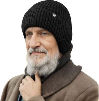 Generic Bonnet tricot&eacute; pour homme avec cache-oreilles - Bonnet dhiver en laine chaude avec cache-oreilles, Noir, Taille unique