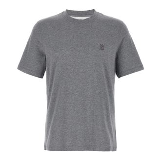 Brunello Cucinelli Homme, Tops, Gris, Taille: XL T-shirt en jersey avec logo