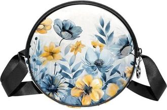 Generic Petit sac &agrave; bandouli&egrave;re circulaire pour femme, motif feuilles florales, sac &agrave; dos avec fermeture &eacute;clair, bretelles r&eacute;glables, sac &agrave; main rond d&eacute;contra