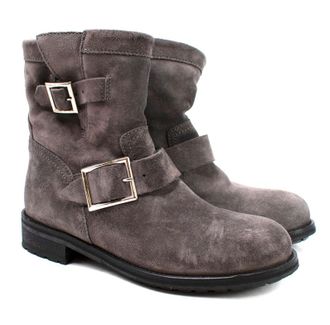 Jimmy Choo London Grey Suede Youth II Buckled Suede Ankle Boots Size 36.5