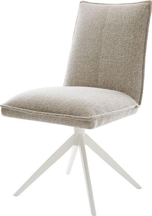 DELIFE Esszimmerstuhl Lelio-Flex Kreuzgestell breit Wei&szlig; Webstoff Soft Beige 360&deg; drehbar Wippfunktion Taschenfederkern