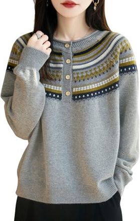 Generic Pull Femme Hiver Pull Fair Isle pour Femme 100% Laine Et Cachemire Manches Longues Col Rond &Eacute;pais Et Chaud Id&eacute;al pour lhiver Et LAutomne &Agrave; Rayures &Agrave; S