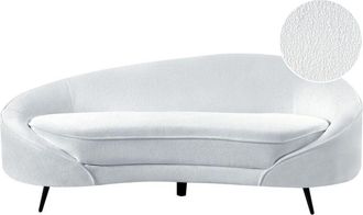Beliani Sofa Weiß Bouclé 3-Sitzer Oval Gebogen Dicke Polsterung mit Metallfüßen Schwarz Freistehend Retro Glamourös für Wohnzimmer Salon Flur Diele