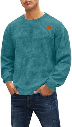 Generic Chandails en molleton pour hommes, sweatshirts à col rond, couleur unie, texture géométrique, manches longues, pull décontracté, pull dhiver, pull cou