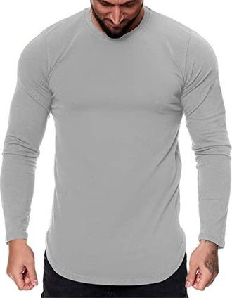 Generic T-shirt dentraînement athlétique à manches longues pour homme - Haut de gym - Évacuation de lhumidité, gris, XXL