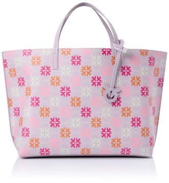 Pinko Damen Shopping Gro&szlig;es Leder Logo Print Tasche, wn2q_lila/Fuchsia/wei&szlig;-Antique go