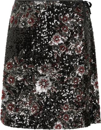 Maliparmi minijupe portefeuille Sparkling Flowers - Noir