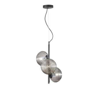 Luce-Ambiente-Design Black Metal Ripple Suspension with Three Smoked Glass Diffusers 165x32.5 Cm