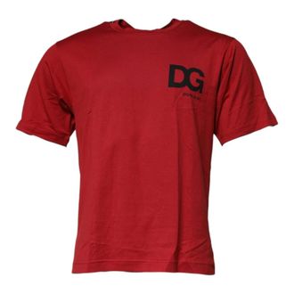 Dolce & Gabbana Logo Baumwoll T-Shirt mit Rundhalsausschnitt - - Tops - Herren - Rot - XS