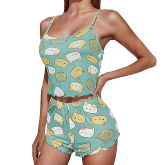 Generic Pyjama Short Femme &Eacute;t&eacute; Sexy Ensemble De Deux Pi&egrave;ces Amour Imprim&eacute; Bretelles R&eacute;glables Tops Chic Ete 2 Pi&egrave;ce V&ecirc;tement Nuit Haut Et Shorts Pyjamas Court
