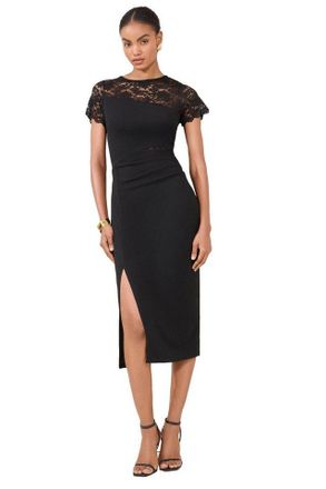 Lipsy Midikleid Lipsy Kurz&auml;rmliges enges Midi-Spitzenkleid Regular (1-tlg)