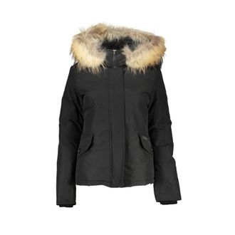 Woolrich Femme, Vestes, Noir, Taille: 42 FR Veste &agrave; Capuche en Coton Noir avec Fourrure